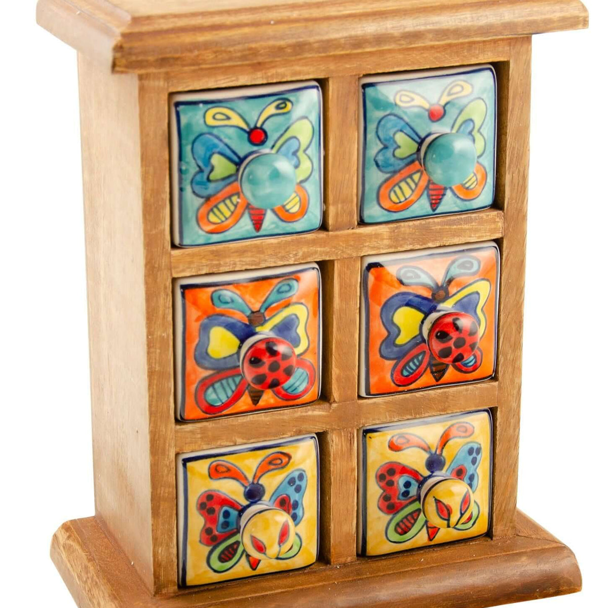 Painted Ceramic Butterfly 6 Drawer Spice Chest – Yellow Sunrise